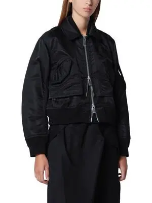 Sacai Satin-effect Nylon Zip Bomber Jacket - Black