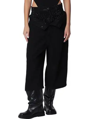 Attico Wide-leg Jeans Embellished With Crystals - Black