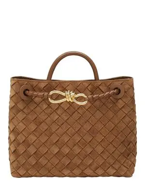 Bottega Veneta Small Andiamo Handbag In Woven Suede - Brown