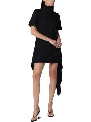 Alaïa Mock Neck Short Sleeve Mini Dress - Black