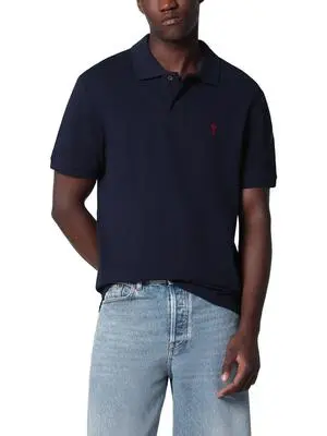 AMI Paris Midnight Blue Ami De Coeur Polo Shirt Blue