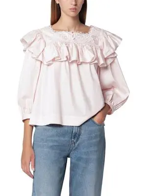 Chloé Cotton Ruffle Blouse - Pink