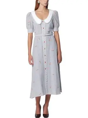 Alessandra Rich Floral Print Silk Midi Dress - Grey