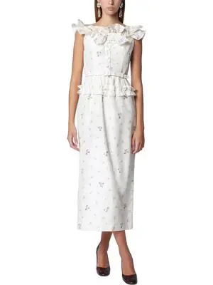 Alessandra Rich Floral Print Silk Midi Dress - White
