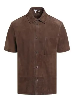 Loewe Short-sleeved Shirt In Dark Suede Goatskin - Brown