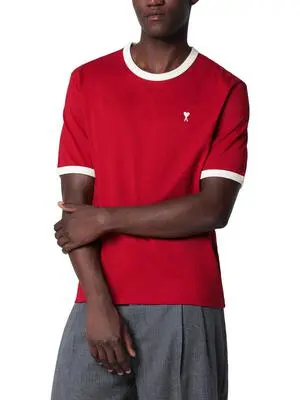 AMI Paris Ruby /ivory De Coeur Cotton T-shirt - Red