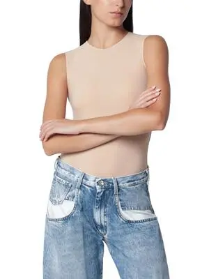 MAISON MARGIELA Maison Margiela Sleeveless Crewneck Bodysuit In Stretch Technical Jersey Beige