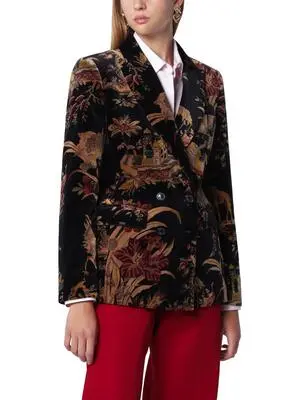Etro Printed Velvet Double-breasted Jacket - Grey