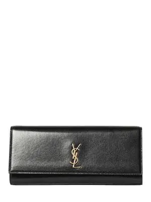 Saint Laurent Calf Leather Clutch With Gold Tone Logo - Black