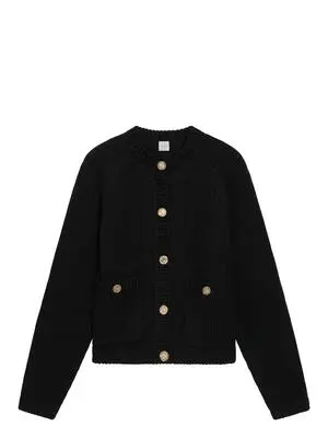 TOTEME Organic Cotton Cardigan With Hammered Metal Buttons - Black