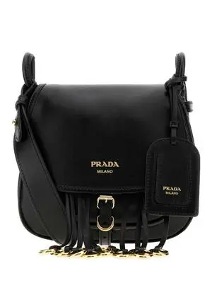 Prada Calfskin Crossbody Bag With Gold Tone Hardware - Black