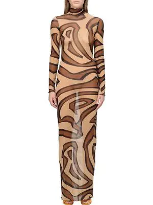 Emilio Pucci Printed Long Sleeve Maxi Dress - Brown