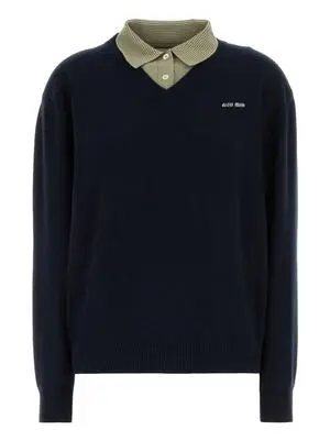 Miu Miu V-neck Knit Polo Shirt - Blue