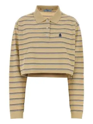 Prada PRADA Long Sleeve Striped Polo Shirt Cream