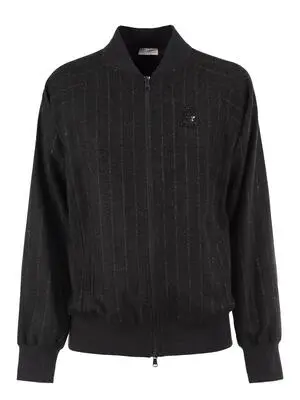Brunello Cucinelli Brunello Cucinelli Pinstripe Wool-Blend Bomber Jacket With Sequined Crest Multicolor