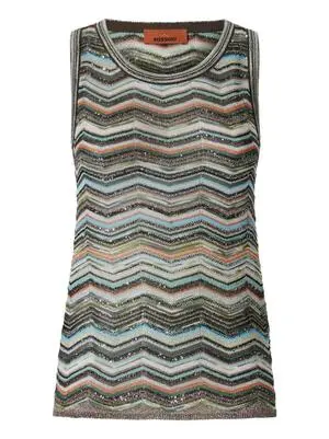 Missoni Zig Zag Knit Round Neck Sleeveless Top - Multicolor