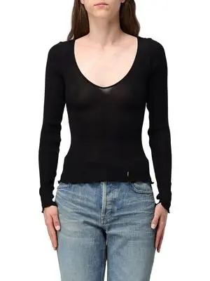 Saint Laurent Ribbed Knit Top - Black