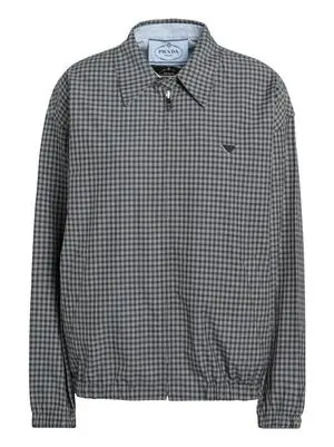Prada Gingham Check Zip-up Jacket - Gray