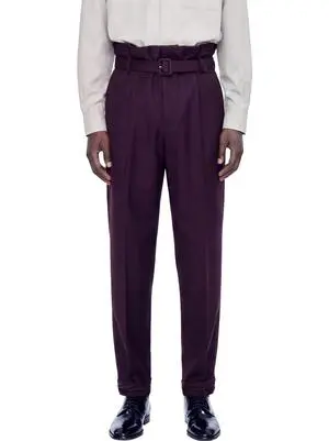 Saint Laurent Belted Wool Trousers - Purple