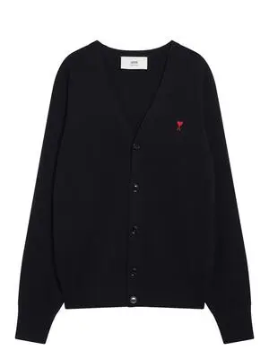 AMI Paris Navy Merino Wool De Coeur Cardigan - Blue