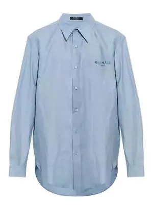 Balmain Logo-embroidered Cotton-blend Shirt - Blue