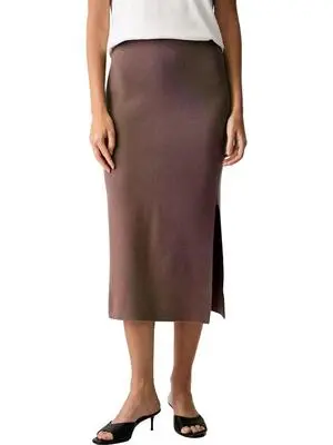 Joseph Ribkoff Side-slit Straight Midi Skirt - Brown
