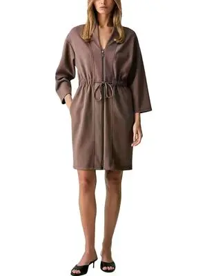 Joseph Ribkoff Zip-up Drawstring Mini Dress - Brown
