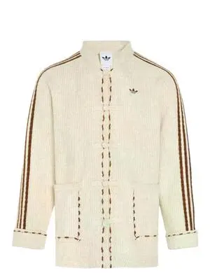 Adidas Frog-fastening Knit Jacket With Signature 3-stripe Detail - Neutrals