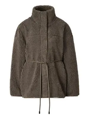 Bogner BOGNER Kimberly Teddy Jacket With Faux Leather Trim Khaki