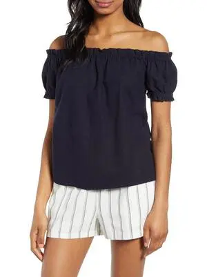 Vero Moda Off-the-shoulder Puff Sleeve Blouse - Night Sky