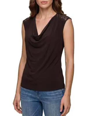 LIVERPOOL Sleeveless Draped Neck Top With Lace Trim - Java
