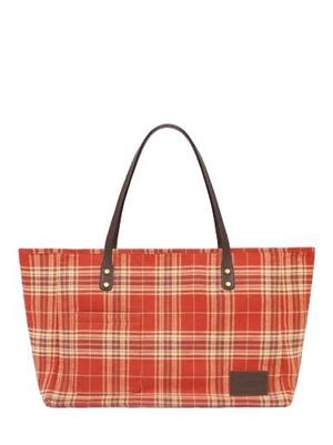 ODDLI Oddli Large Plaid Tote Bag With Leather Straps Amelia