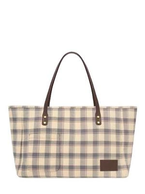 ODDLI Plaid Tote Bag With Leather Straps - Florence