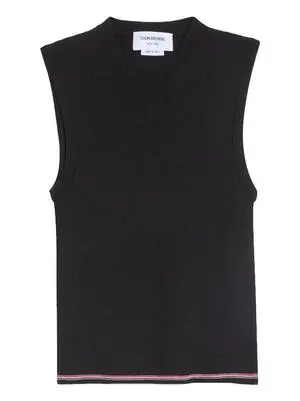 Thom Browne Merino Wool Rib Sweater Vest - Black