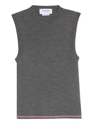Thom Browne Merino Wool Rib Sweater Vest - Medium Grey