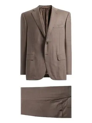 Canali Siena Regular Fit Windowpane Check Wool Twill Suit - Brown