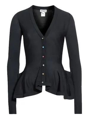 Staud Jamie Ruffle Hem Cardigan - Black