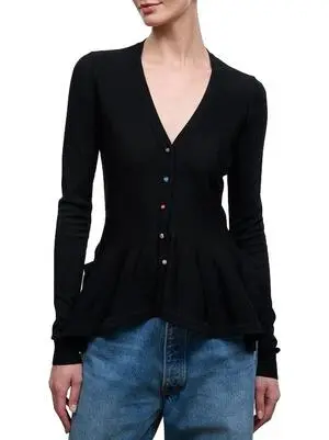Staud Jamie Ruffle Hem Cardigan - Black