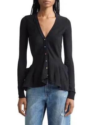 Staud Jamie Ruffle Hem Cardigan - Black
