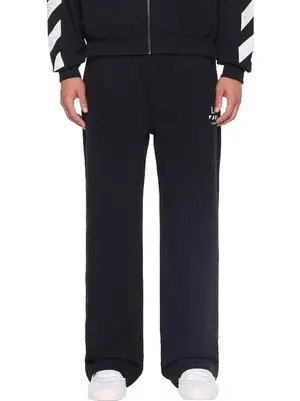 L/AB C/O OFF-WHITE Diagonal Stripe Logo Cotton French Terry Sweatpants - Black
