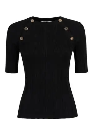 Sportmax Fitted Ribbed Top With Gold-tone Buttons - Black