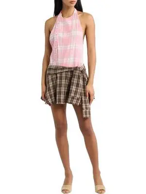 JADED LONDON Colorblock Plaid Halter Minidress - Multi