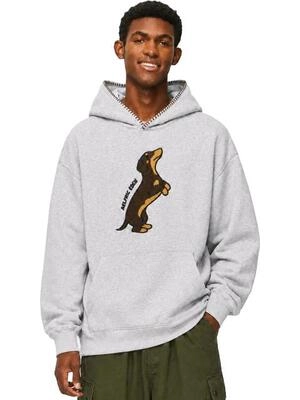 AELFRIC EDEN Dachshund Graphic Hoodie With Contrast Trim - Grey