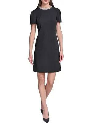 Karl Lagerfeld Pearl Embellished Sheath Dress - Black