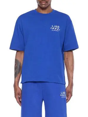 L/AB C/O OFF-WHITE Diagonal Stripe Logo Graphic T-shirt Blue