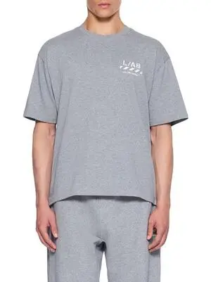 L/AB C/O OFF-WHITE Diagonal Stripe Logo Graphic T-shirt - Heather Grey