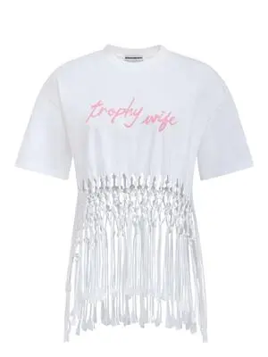 BRIDEMERCH Trophy Wife Beach Tee With Fringe - White