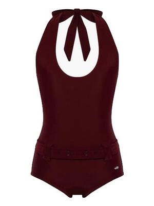 ODDLI Halter One-Piece Swimsuit With Belt Maroon