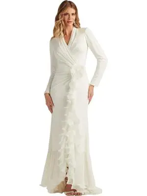 Tadashi Shoji Malone Cascading Ruffle Gown - Ivory