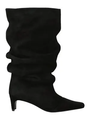 Staud Sueded Slouch Boots With Pointed Toe And Mid Heel - Black